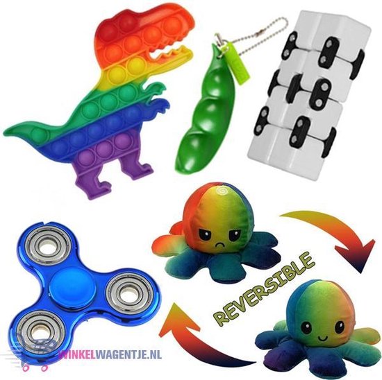 Pop It Fidget Dinosaurus + Infinity Cube + Fidget Cube + Bean Popper ...