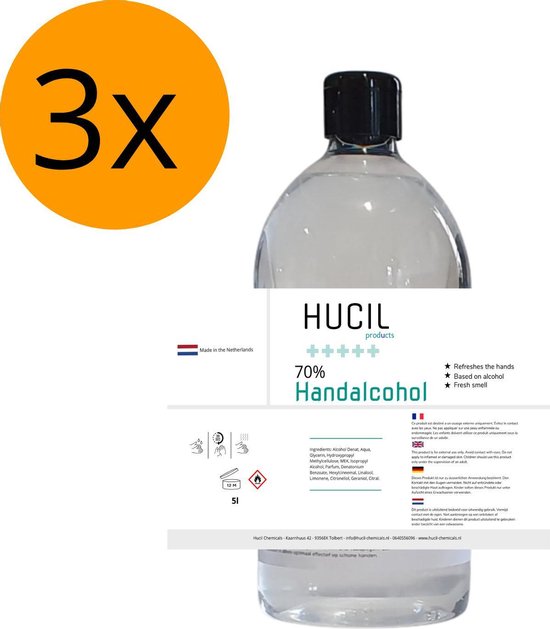 Handalcohol 70% - 3x1 liter - hand sanitizer - vloeibare hand alcohol ...