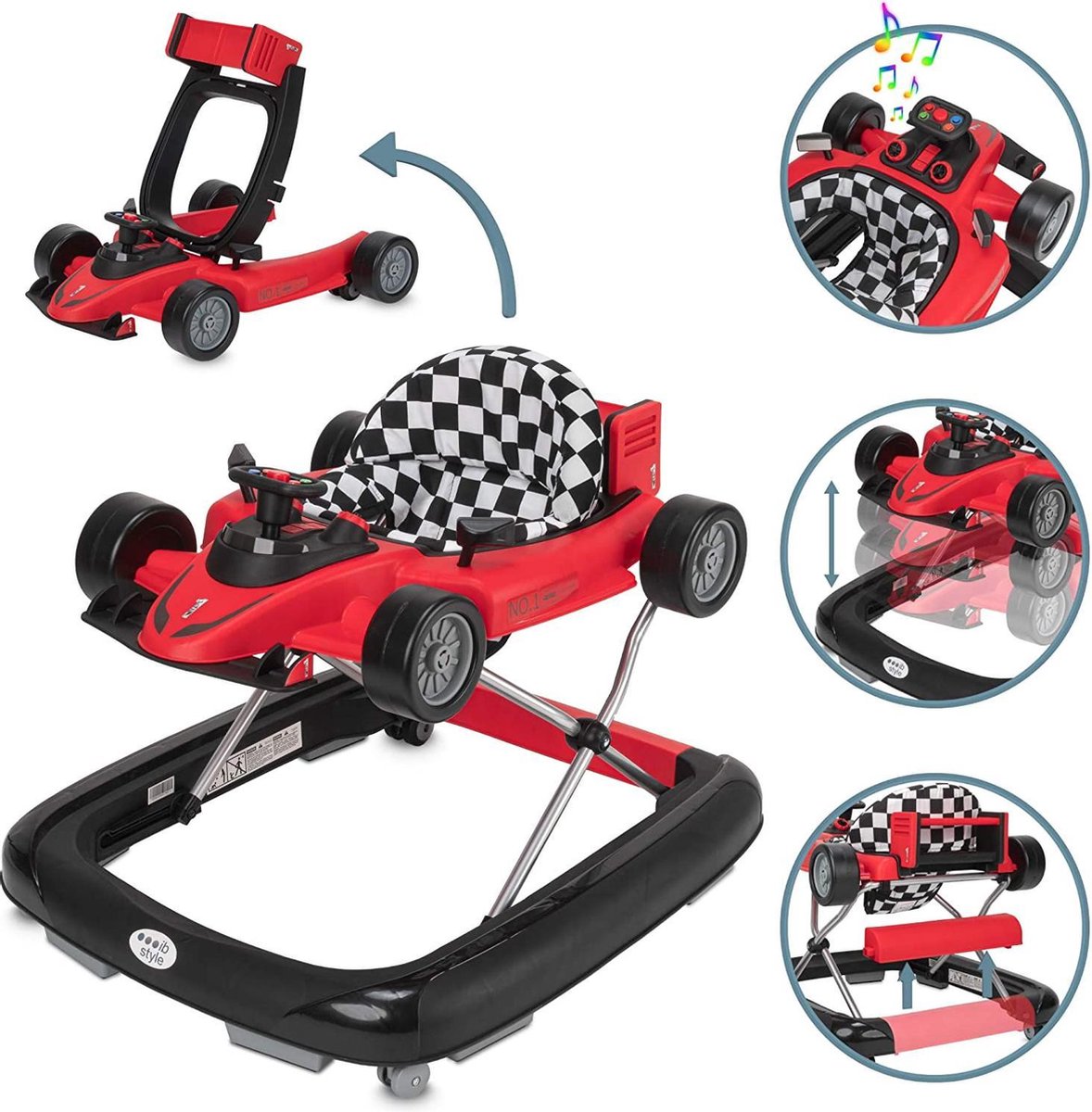 ib style® LITTLE RACER 2 in 1 Loopstoel | Loopwagentje | met afneembare ...