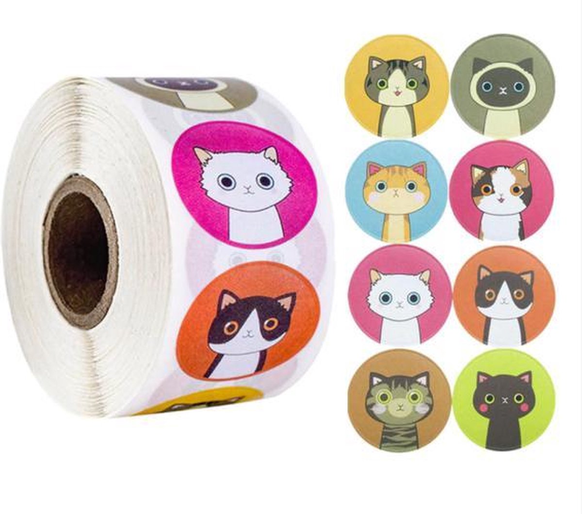 500 Stickers Kat Op Een Rol - 2,5cm - Stickers Kat - Stickers Poes ...