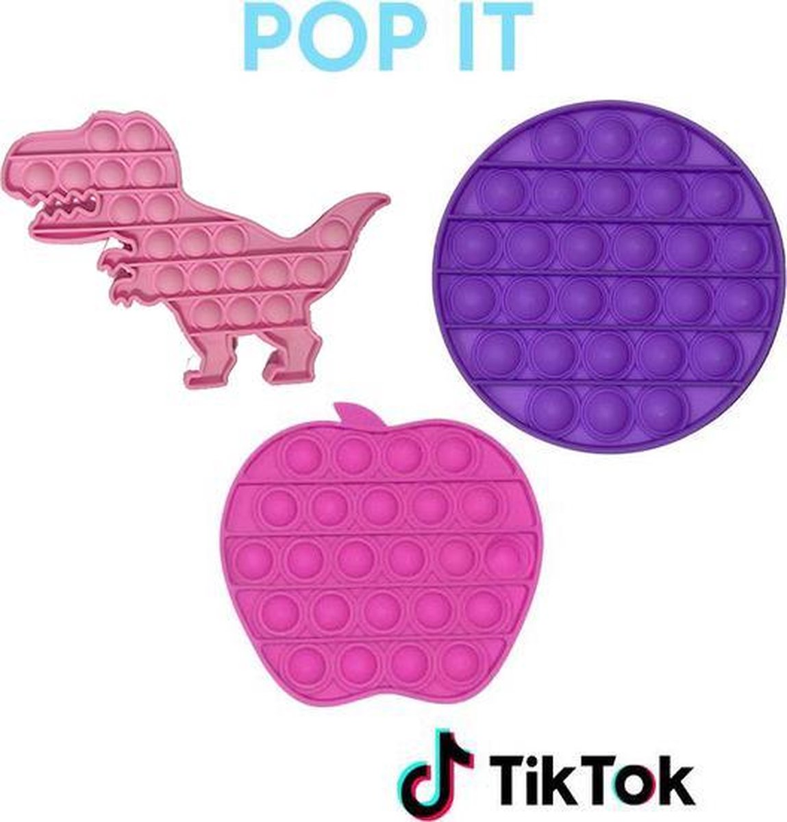 Pop IT Purple & Pink- Dino, Rond & Appelvorm paarse pop its - Anti ...