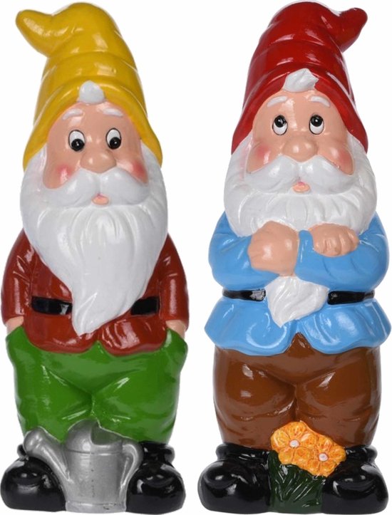 2x stuks tuinkabouters keramiek 30 cm - Met gele en rode muts | bol
