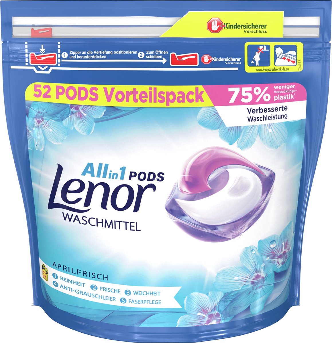 Lenor All in 1 Wasmiddel Pods April Fris - 2x52 Wasbeurten ...