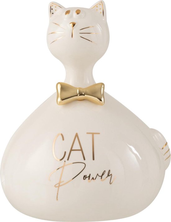 J-Line Beeld Kat Power Keramiek Wit Goud | bol.com