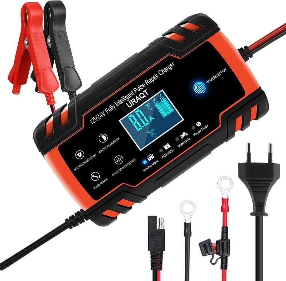 URAQT Oplader autoaccu, 8 A 12 V/24 V auto-acculader auto met LCD ...