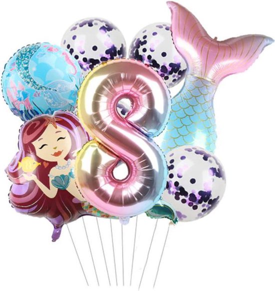 Zeemeermin ballonnen 8 jaar - set van 7 stuks - thema - mermaid | bol