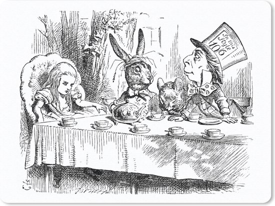 Muismat Alice In Wonderland Zwart-Wit - Vintage illustratie theekransje ...
