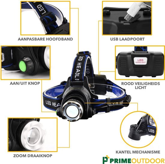 LED hoofdlamp 1000 Lumen oplaadbaar - waterproof – vislamp – werklamp – survival -... | bol