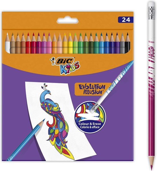 BIC Kids Uitwisbare kleurpotloden met gum - Illusion Evolution - pak ...