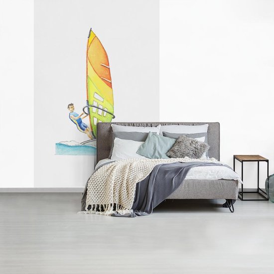 Behang - Fotobehang een man op een surfplank in de wind - Breedte 175 ...