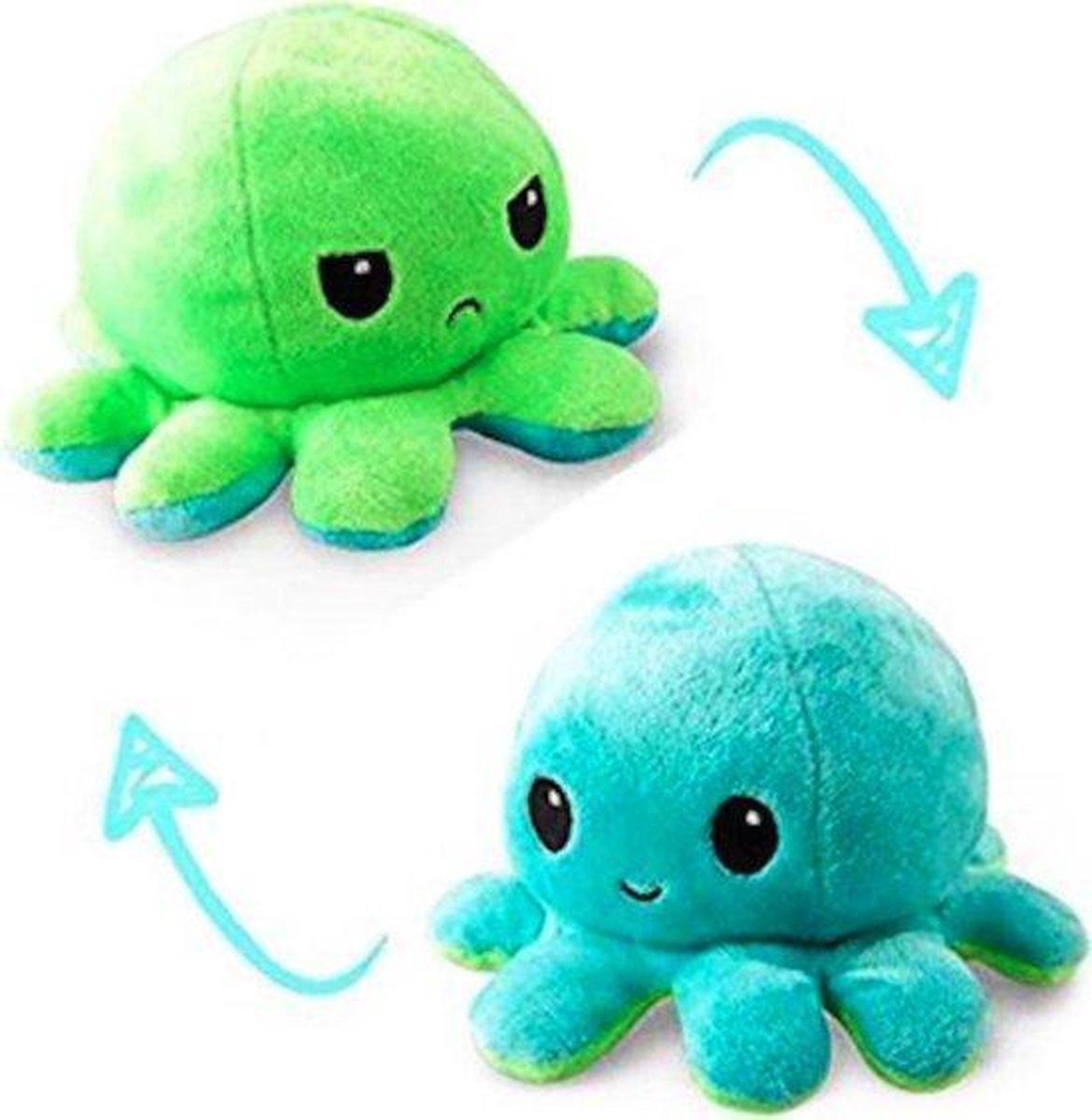 Octopus knuffel – blauw groen - blij en boos knuffel – schattig zachte ...