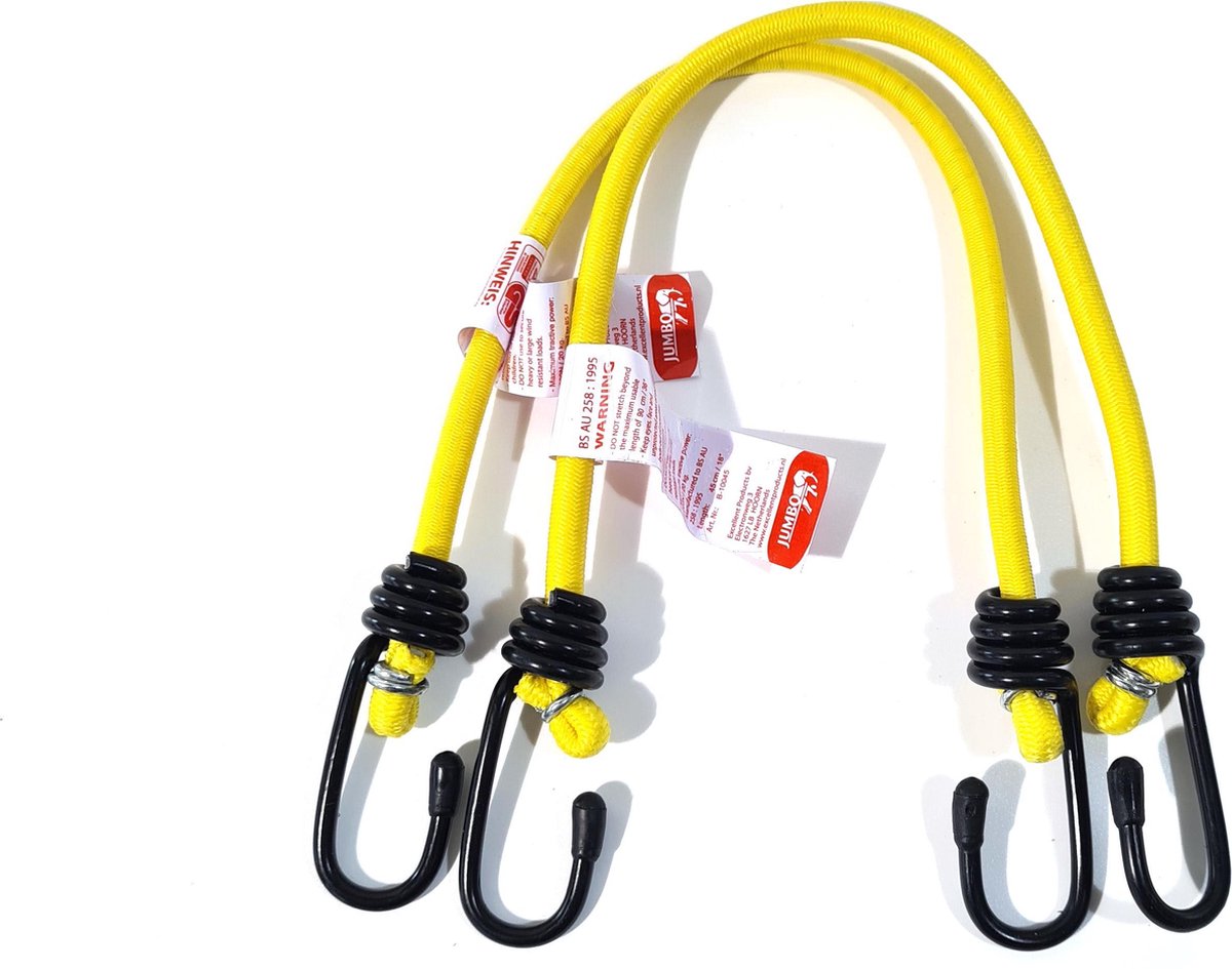 JUMBO snelbinder met haken set 4 stuks, geel, 45 cm lang, 8 mm | bol.com