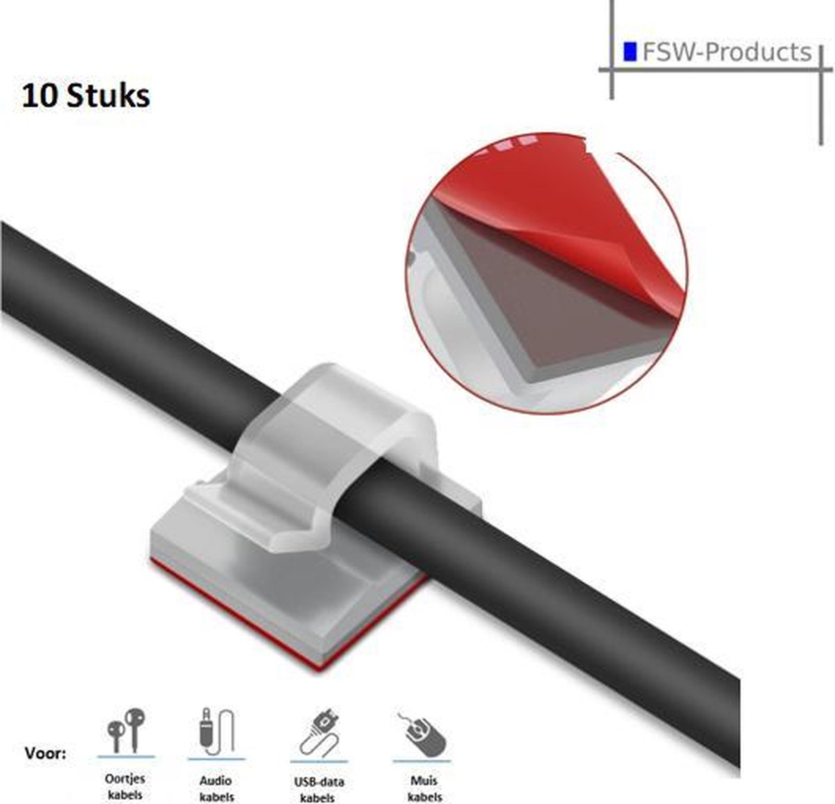 FSW-Products - 10 Stuks kabel clips - Kabel houder - Zelfklevend ...