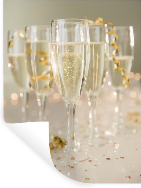 Sticker Muursticker Champagne - Groupe de verres à champagne - 90x120 ...
