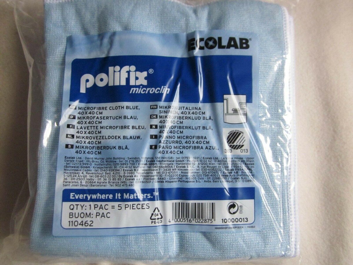 Ecolab - Microvezeldoek Polifix - Blauw 40x40cm - 5 stuks | bol.com