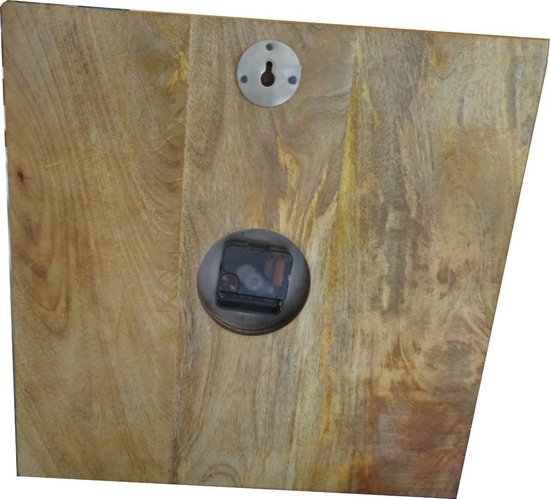 Wandklok Square 38cm x 38cm mango hout en ruw nikkel | bol