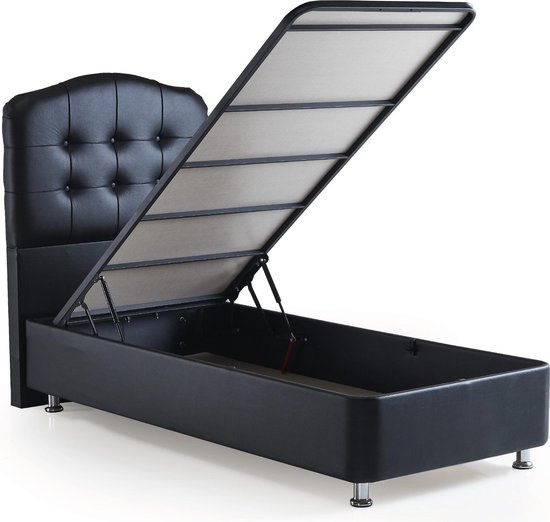 90x200 Opberg Boxspring Luxor – Boxspring met opbergruimte – zwart ...