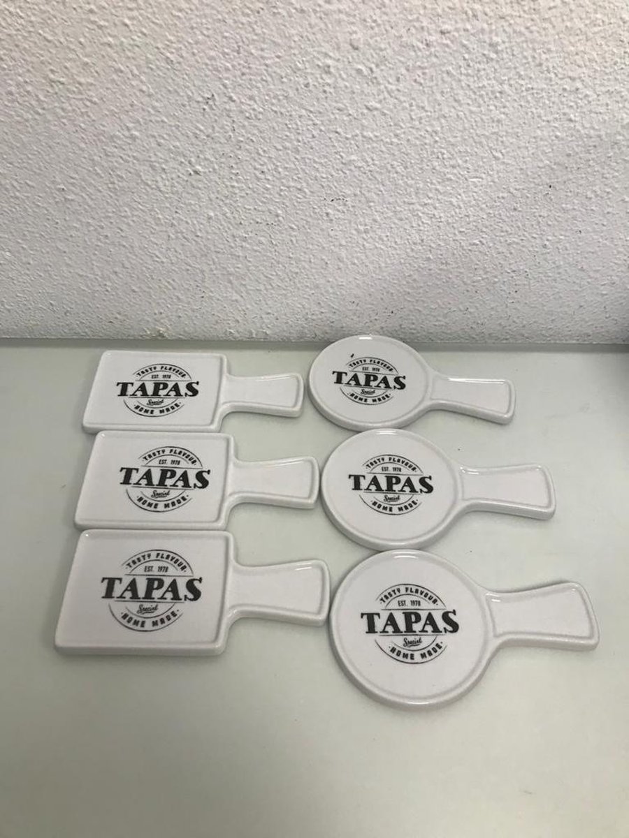 Siaki tapas bordjes - 6 stuks - aardewerk wit - met opdruk | bol.com