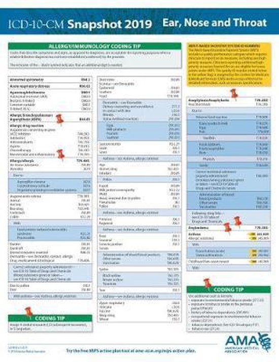 ICD-10-CM 2019 Snapshot Coding Card - Ear, Nose, and Throat | bol.com ICD-10-CM 2019 Snapshot Coding Card - Ear, Nose, and Throat | bol.com