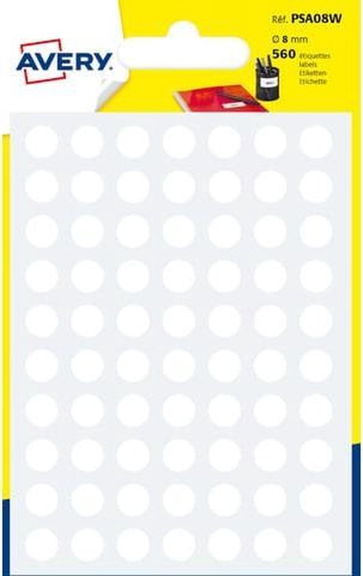 Etiket Avery 8mm rond - blister 560st wit | bol