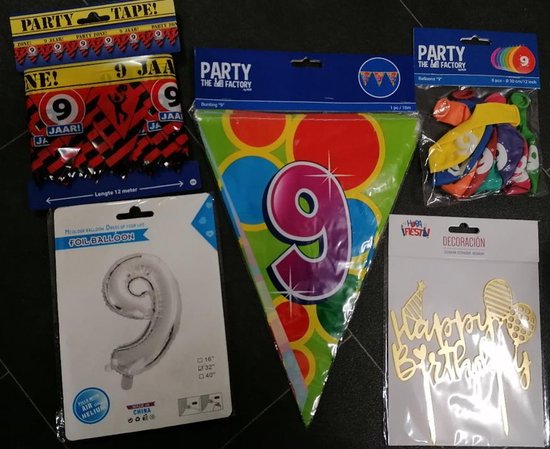 9 Jaar Feestpakket - Verjaardag Versiering - Folieballonnen 70cm ...