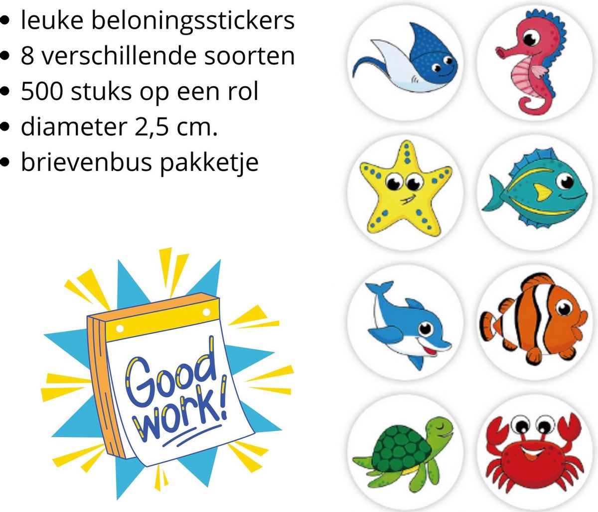 beloningsstickers | vissen stickers | stickerrol | 500 stickers op rol | stickers voor... | bol.com