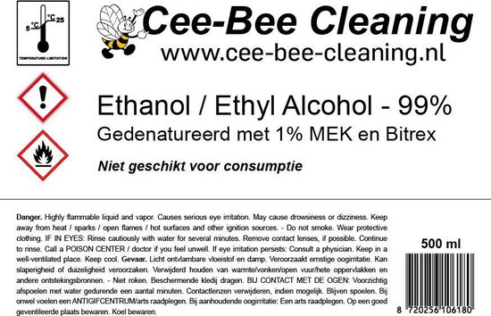 Cee-Bee Cleaning Ethanol | Ethyl Alcohol 99% | Gedenatureerd | 500 ml | bol