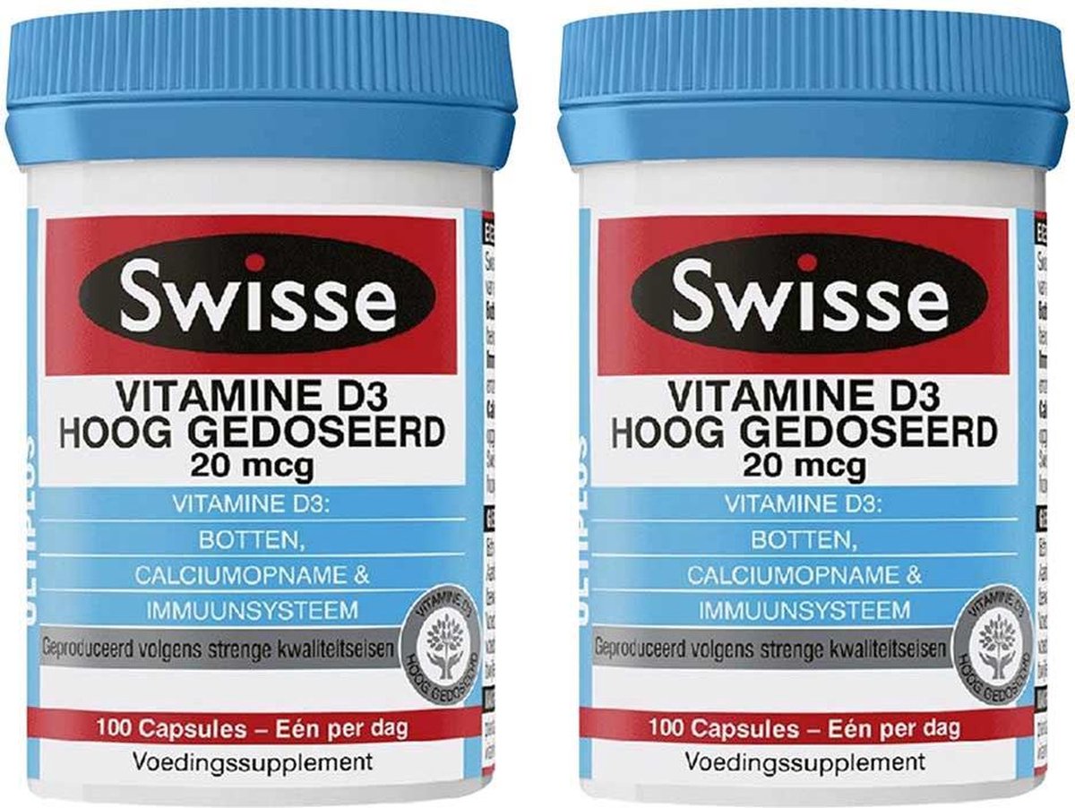 2x Swisse Vitamine D3 Hoog Gedoseerd 100 capsules | bol.com