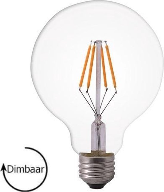 Filament Globe LED Lamp E27 | dimbaar | helder | 4,8W | 2100K | Kooldraadlamp | Ø80mm | bol.com