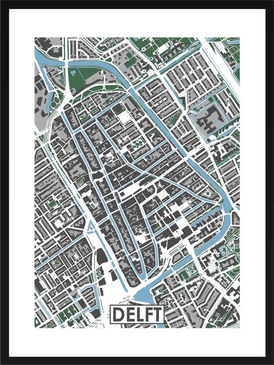 Delft centrum - stadskaart | Inclusief strakke moderne lijst ...