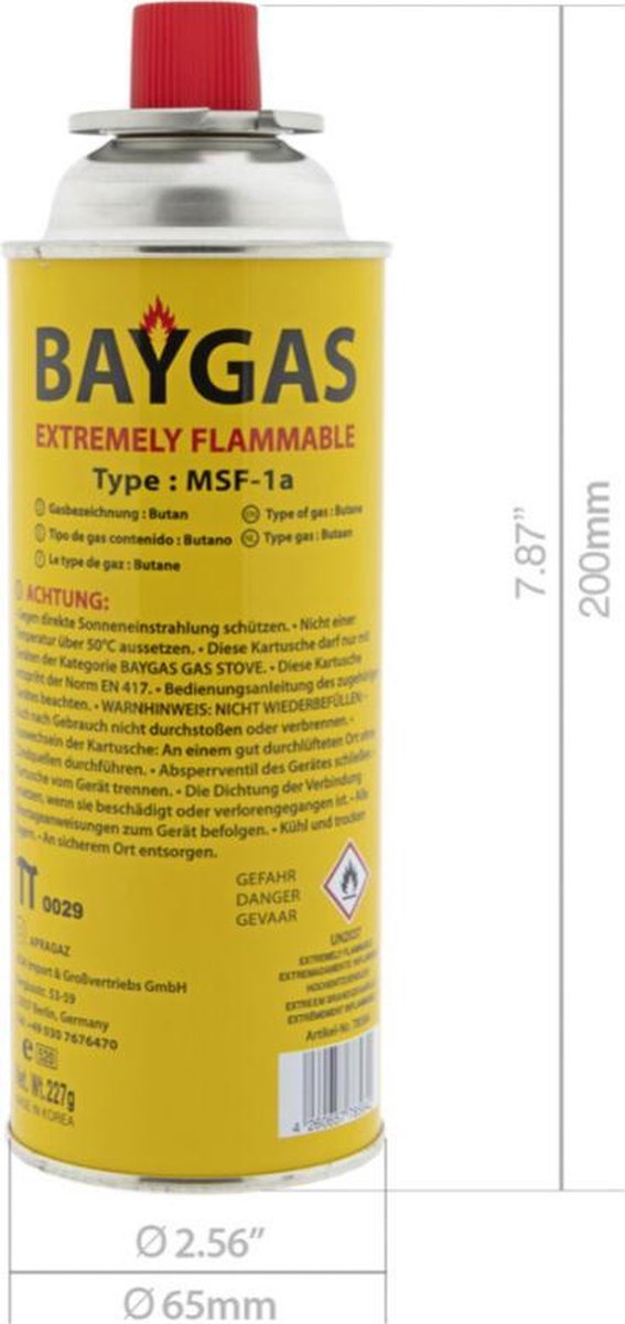Gasfles - Butaan gasfles 4X - 4 stuks - Baygas butaangas 227g 520ml ...