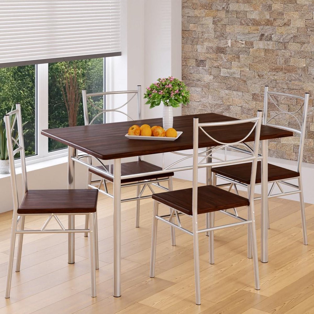 Casaria Eettafel Set 5 delige -Eettafel + 4 stoelen - Donker Eiken | bol