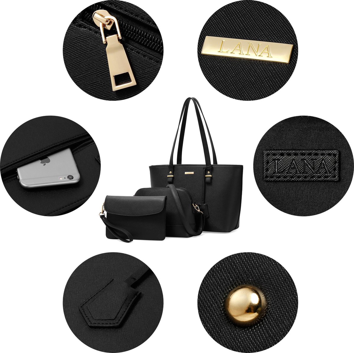 Lana® La Luna - Driedelige Handtassen set met Dames Schoudertas ...