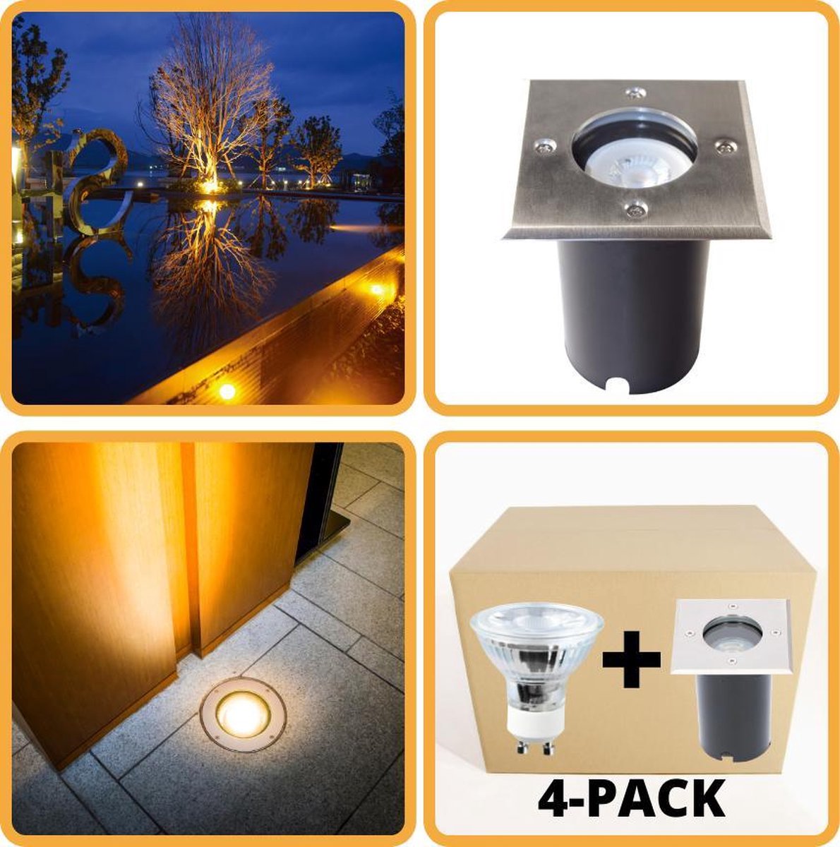 bol.com | Proventa HeavyDuty LED Grondspots IP67 - Vierkant - 4 x ...