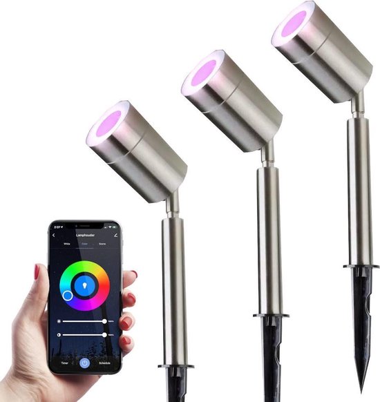 3x Hoftronic Smart Nancy Tuinspot Voor Buiten Led Rvs Besturing