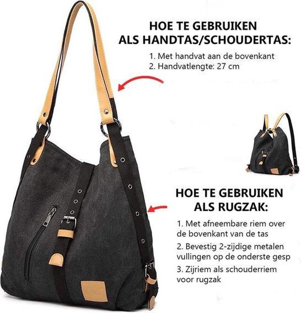 Multifunctionele Canvas Rug/Schouder Tas | bol.com