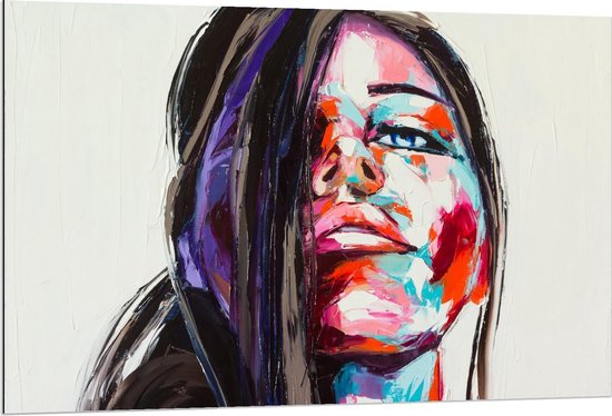 Dibond - Geschilderd Gezicht met Kleuren - 120x80cm Foto op Aluminium ...
