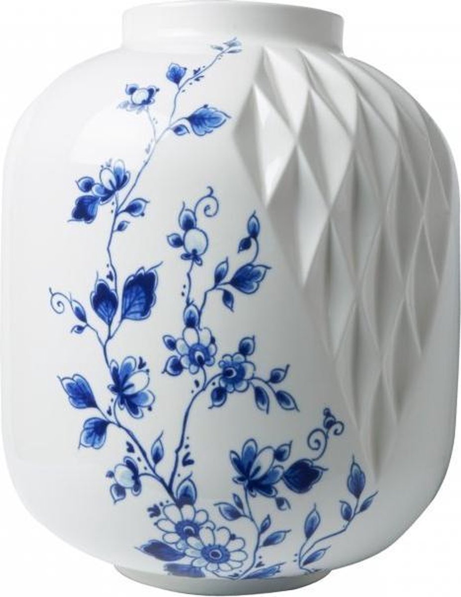 Witte vaas - 25 cm - grote vaas - bloemenvaas - Delfts blauw - blauwe ...