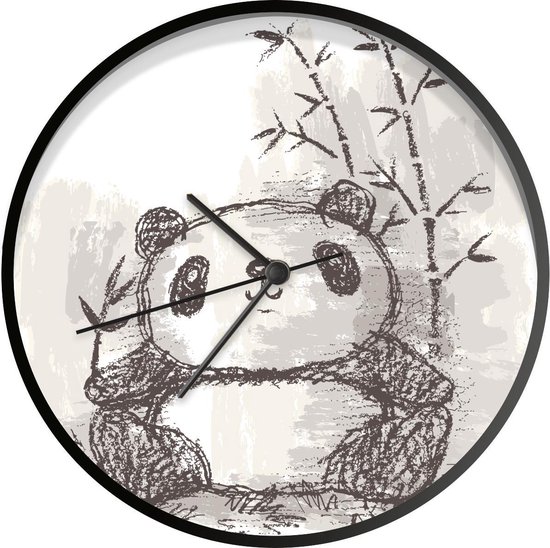 Klok Panda's Illustratie Ø 30 cm - Illustratie van een panda met bamboe ...