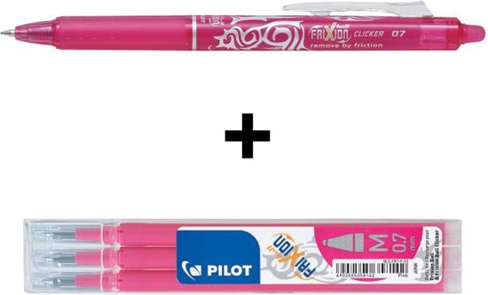 Pilot Roze FriXion Ball 0.7mm Clicker Pen + 3 stuks Navul inkt set | bol
