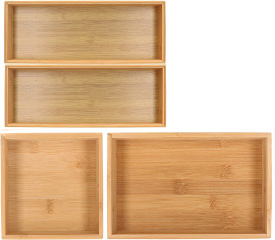 Gerimport Lade bakjes organiseer set - 4x delig - bamboe hout ...