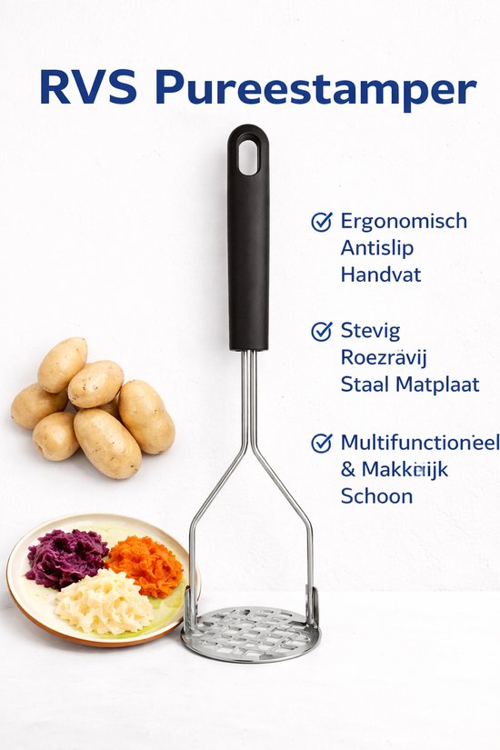 Waytin Aardappelstamper - RVS pureestamper voor stamppot - Ergonomisch ...