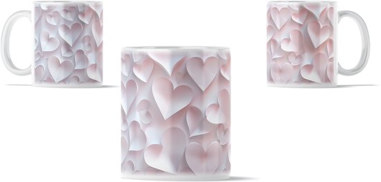 "Paper Cut Love" Mok - 3D Effect Hartenpatroon - Elegant Wit ...