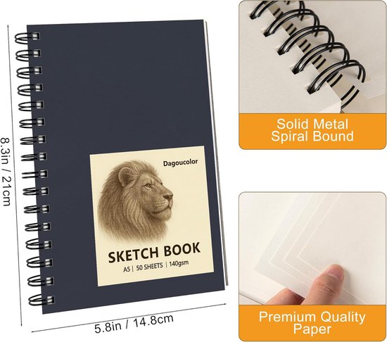 Schetsboek A5 140gsm Spiraalgebonden Tekenblok voor Potlood en Pastel | bol