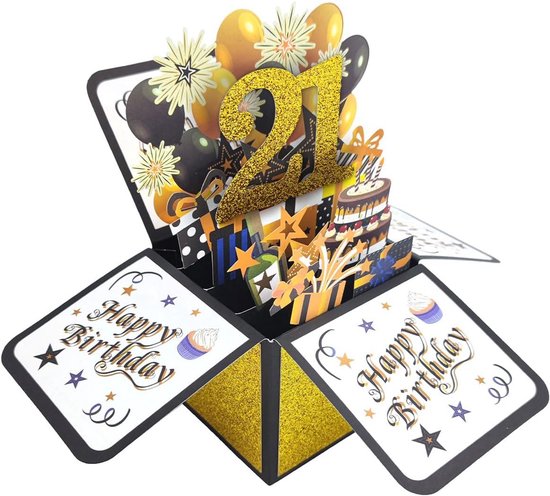 3D Pop-Up Verjaardagskaart met Emoji voor de 21e Verjaardag | bol