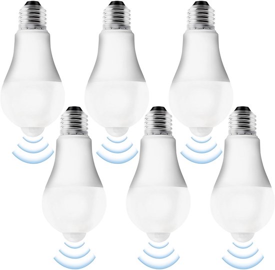 Pack van 6x E27 LED Lamp met Bewegingssensor - Koud Wit (6500K) - Energiebesparend | bol