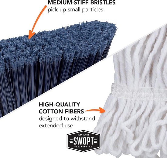 Hoekbezem en Dweil Set met Lange Houten Handvatten - Verwisselbare ...