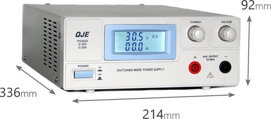 QJE Regelbare voeding 0-30V, 0-20A - Gestabiliseerde DC voeding - LCD ...
