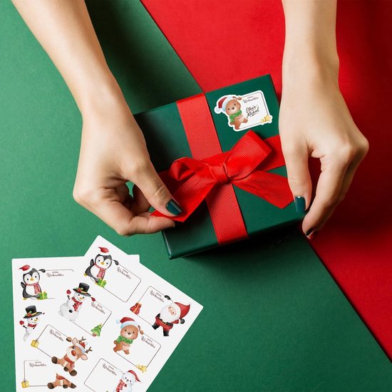 60 Kerst Stickers Cadeaulabels met 6 Verschillende Feestelijke Patronen ...