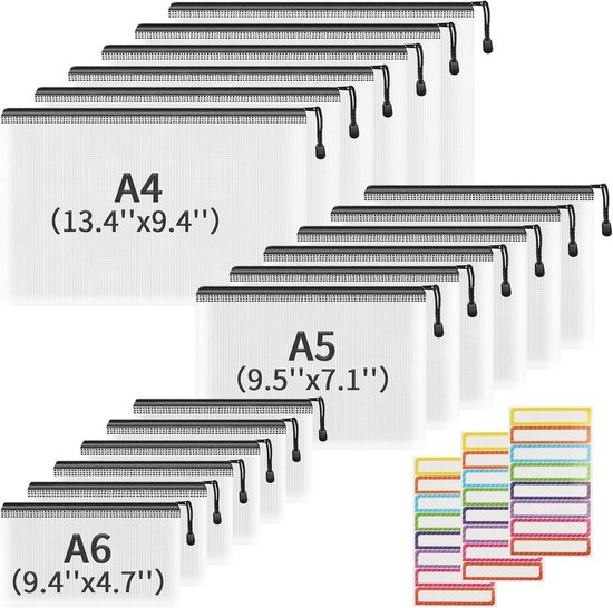 Documententas A4 A5 A6 met ritssluiting - 18 stuks in 3 maten ...
